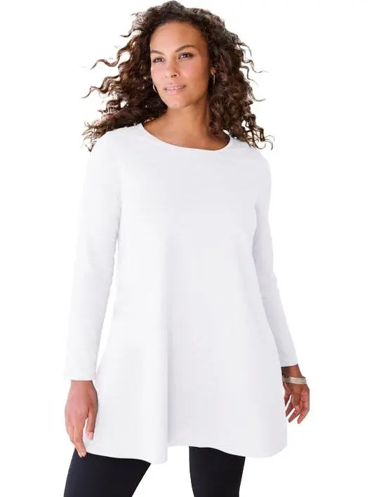 ROAMAN'S Ultimate Long Sleeve Crewneck Swing Tunic - White