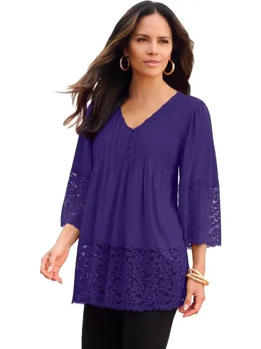 ROAMAN'S Lace-hem Pintuck Tunic - Midnight Violet