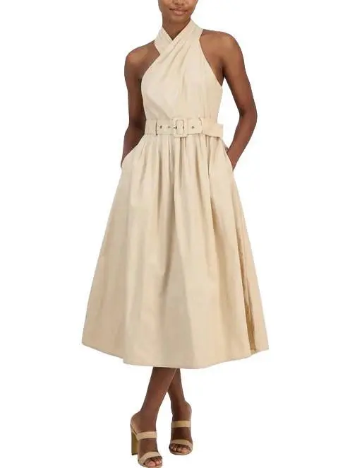 Rachel Rachel Roy Tory Twist Neck Belted Midi Dress - Open Beige