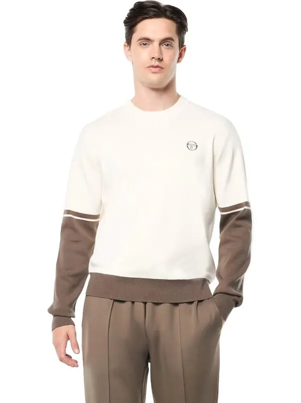 SERGIO TACCHINI Giovane Crewneck Sweatshirt With Color-block Sleeves And Monogram - Gardenia