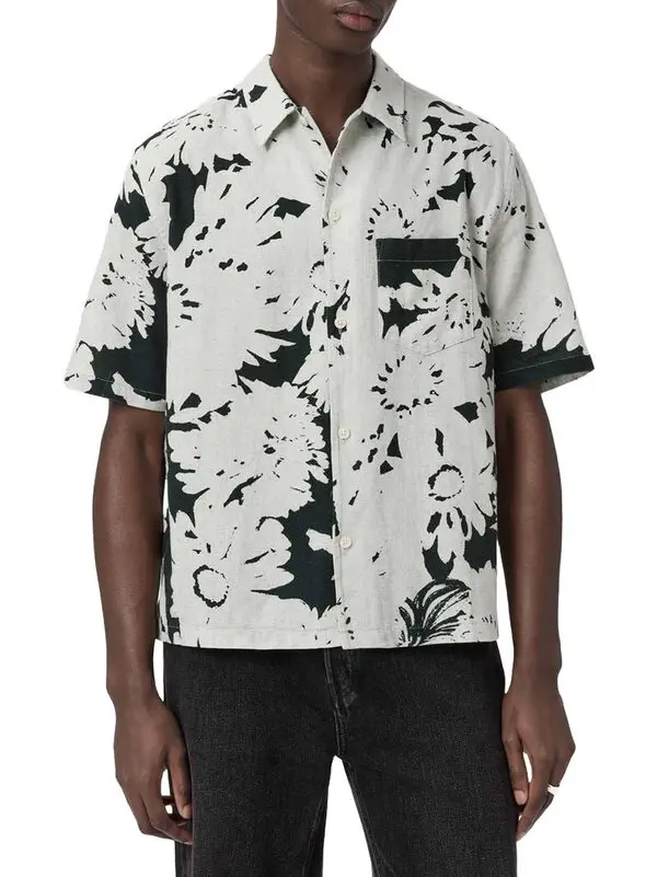 ALLSAINTS Giron Floral Linen & Cotton Short Sleeve Button-up Shirt - Sharp White
