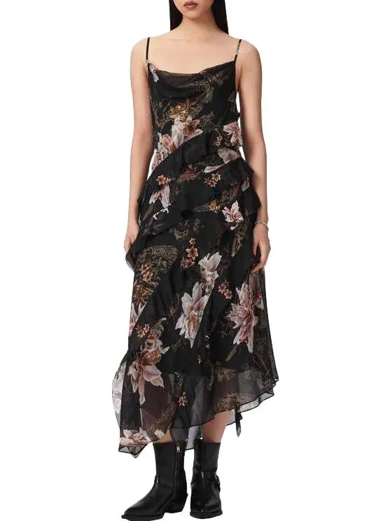 ALLSAINTS Ruth Floral Print Slipdress - Crystal Black