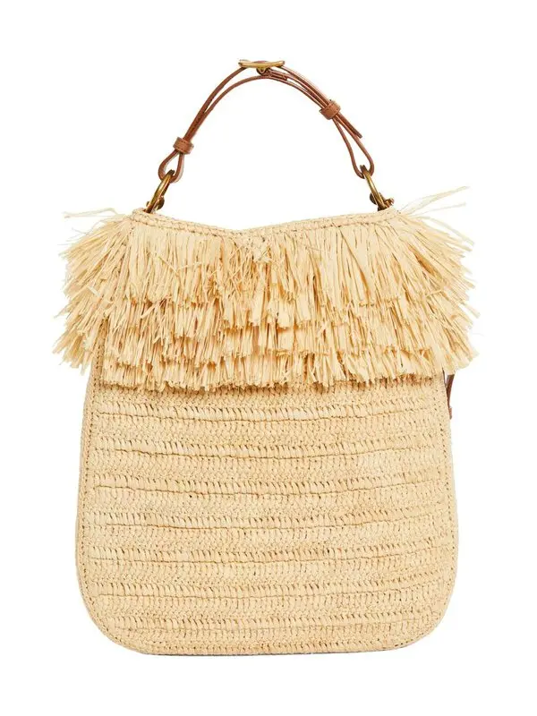 Saint Laurent Raffia Fringe Tote - 2791 Pale Brown/brick