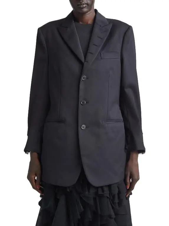 Noir Kei Ninomiya Single-breasted Wool Gabardine Blazer With Tulle Ruffles - Black X Black