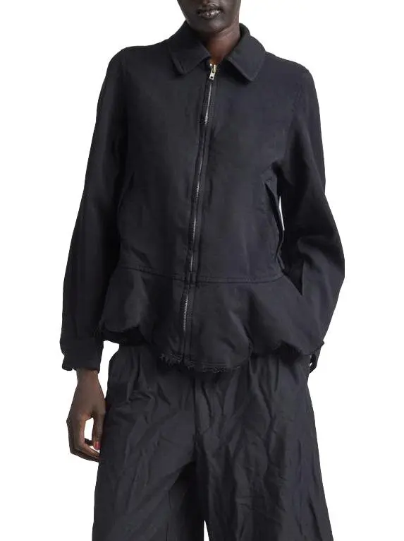 Comme Des Garçons Raw Edge Gabardine Peplum Jacket - Black