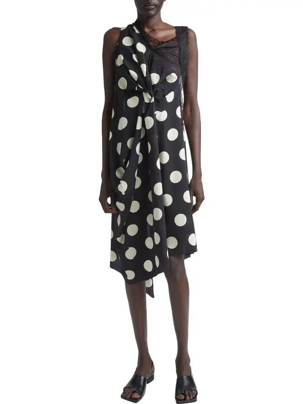 Junya Watanabe Polka Dot & Lace Asymmetric Dress - Black/off White