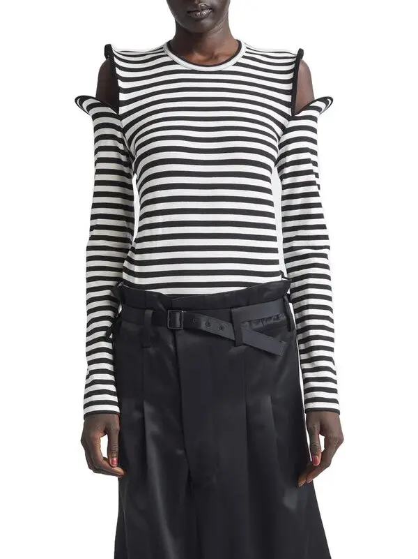 Junya Watanabe Wired Cutout Stripe Cotton Jersey T-shirt - Black/white