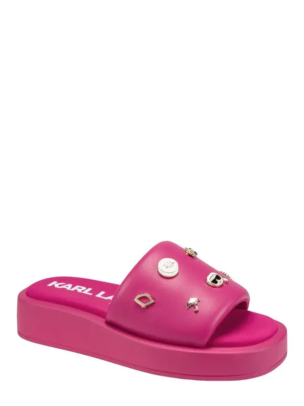 Karl Lagerfeld Paris Platform Wedge Slide Sandal - Hot Pink