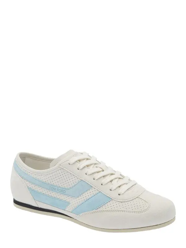 TOM FORD Brook Perforated Suede Sneakers - Cream/light Blue/white