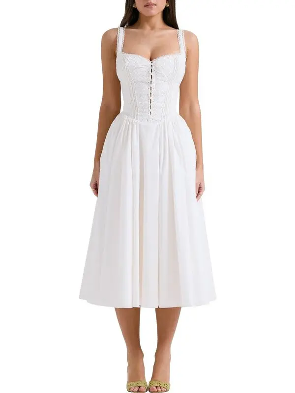 House Of Cb Lace Up Corset Midi Dress - White