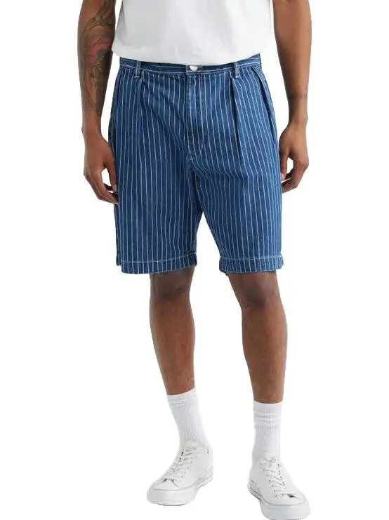 SERVICE WORKS Part Timer Pinstripe Denim Shorts - Indigo