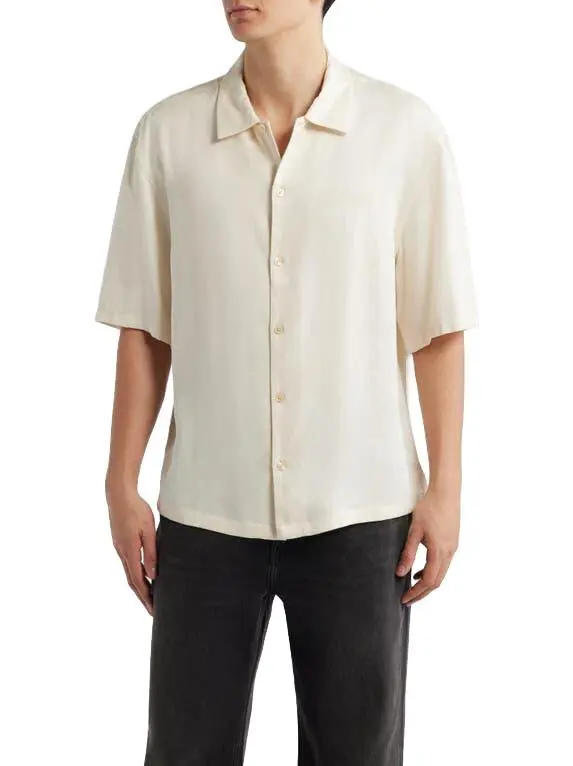 ALLSAINTS Circe Logo Graphic Oversize Short Sleeve Button-up Shirt - Brittle White