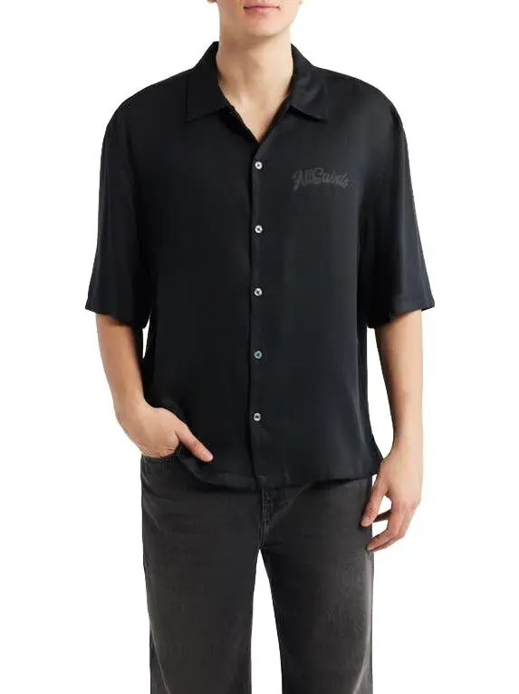 ALLSAINTS Circe Logo Graphic Oversize Short Sleeve Button-up Shirt - Jet Black
