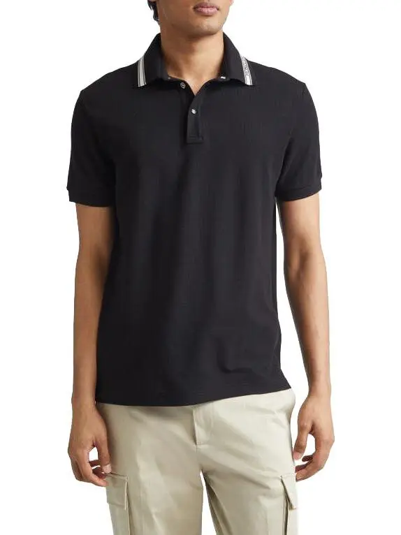 Moncler Logo Patch Tipped Cotton Piqué Polo - Black