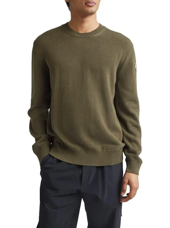 Moncler Logo Patch Cotton Crewneck Sweater - Amber Toned Olive