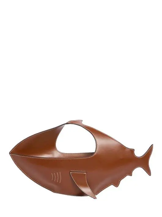 Staud Leather Shark Clutch - Tabacco
