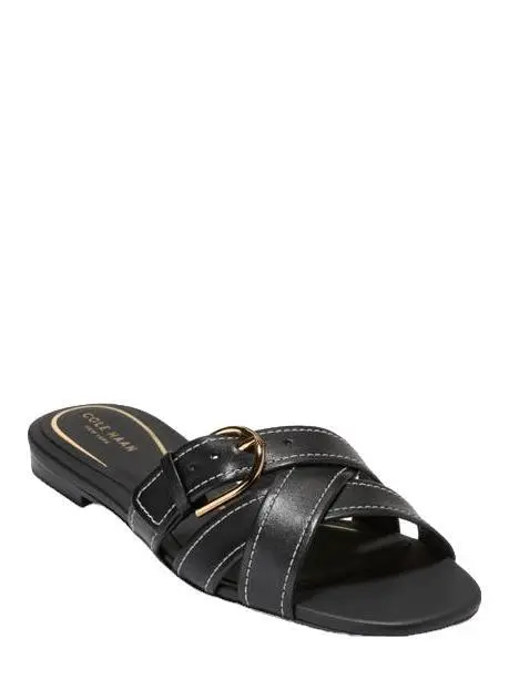 Cole Haan Velma Criss-cross Buckle Slide Sandal - Black Leather