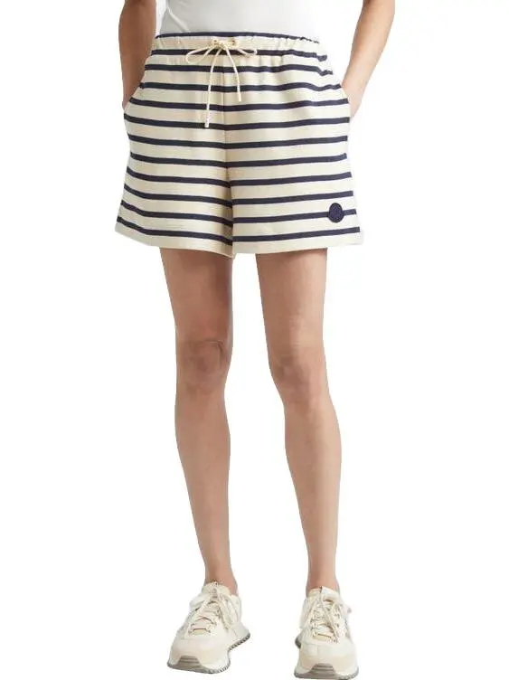 Moncler Stripe Cotton Shorts - Blue/ivory