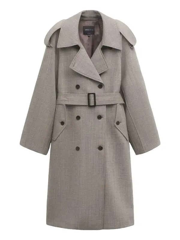 Mango Wool Double-breasted Trench Coat - Grey