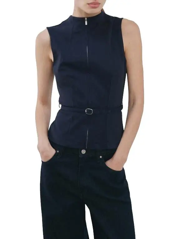 Mango Fitted Zip Vest - Dark Navy