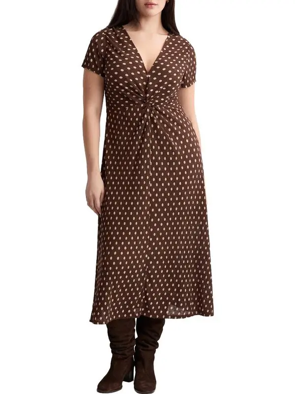Mango Printed Midi Dress - Brown