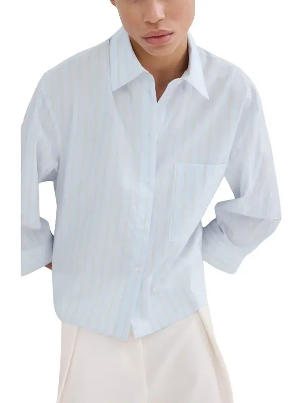 Mango Striped Cotton Button-up Shirt - Sky Blue