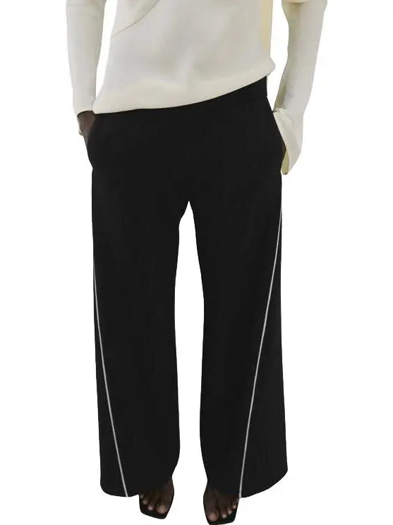 Mango Side Piped Knit Wide Leg Pants - Black