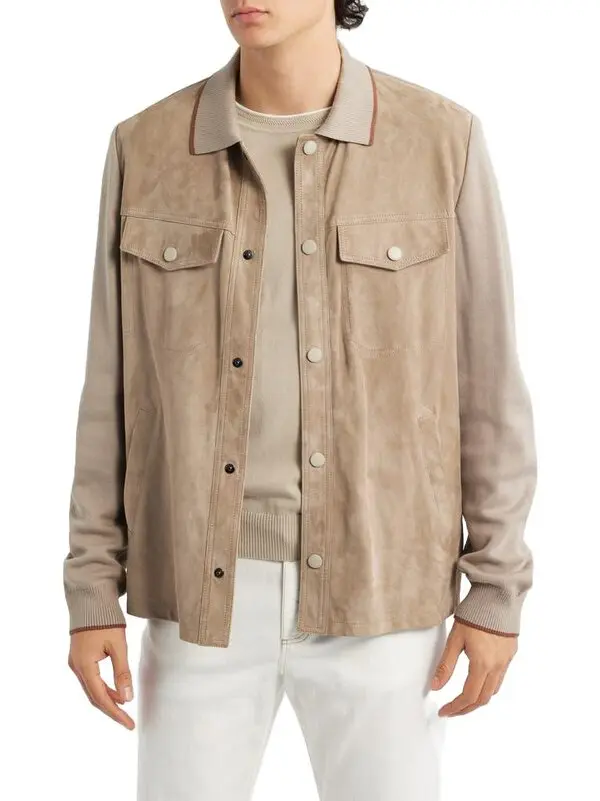 Canali Ultralight Suede & Merino Wool Overshirt - Beige