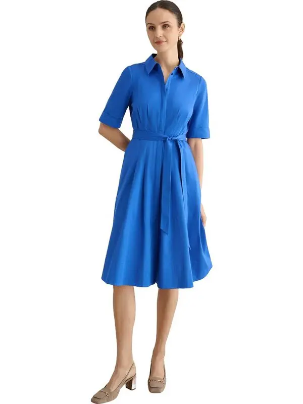 HOBBS LONDON Brigitta Pleated Tie Belt Shirt Dress - French Blue
