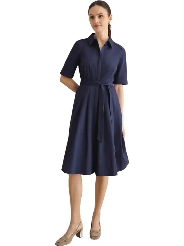 HOBBS LONDON Brigitta Pleated Tie Belt Shirt Dress - Midnight Navy