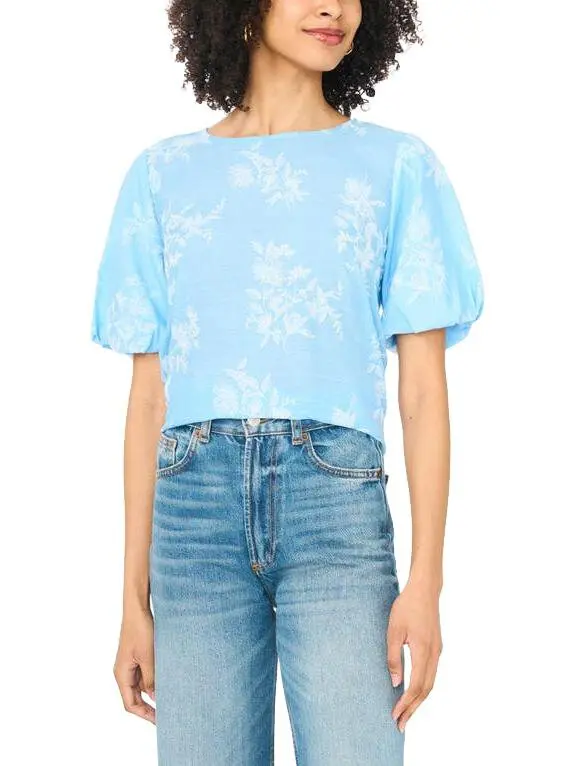 Vince Camuto Floral Puff Sleeve Top - Bright Periwinkle
