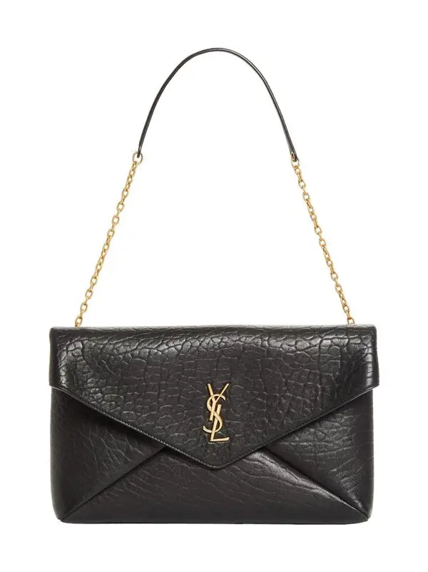 Saint Laurent Cassandre Lambskin Pouch With Chain - Noir