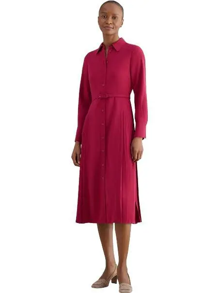 HOBBS LONDON Ginny Belted Pleated Midi Shirt Dress - Beetroot Pink