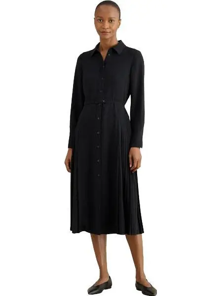 HOBBS LONDON Ginny Belted Pleated Midi Shirt Dress - Black