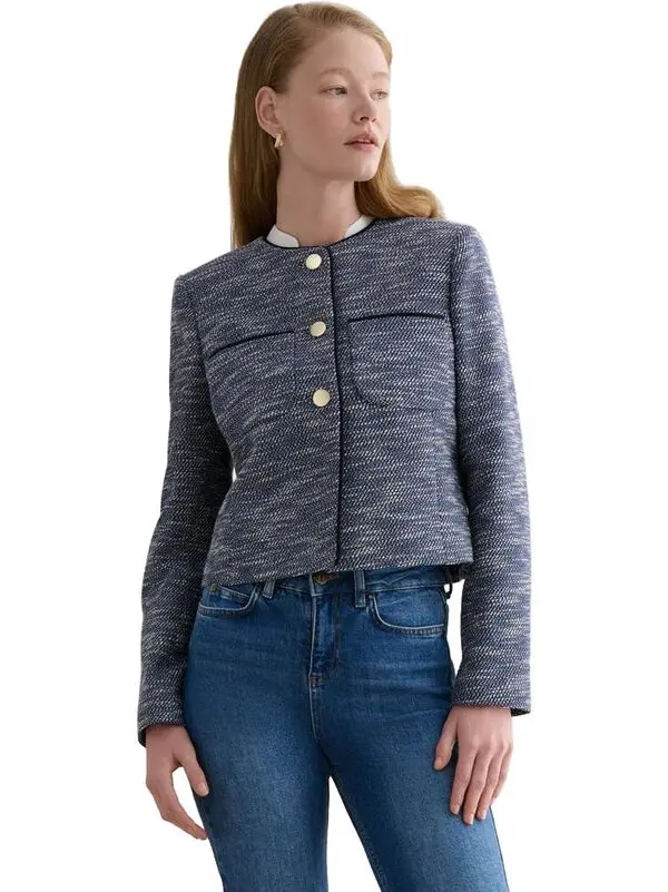 HOBBS LONDON Aleena Cropped Textured Jacket - Navy White
