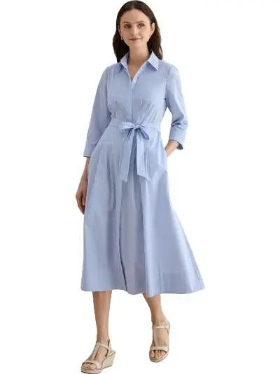 HOBBS LONDON Jane Belted Midi Shirt Dress - Blue Ivory