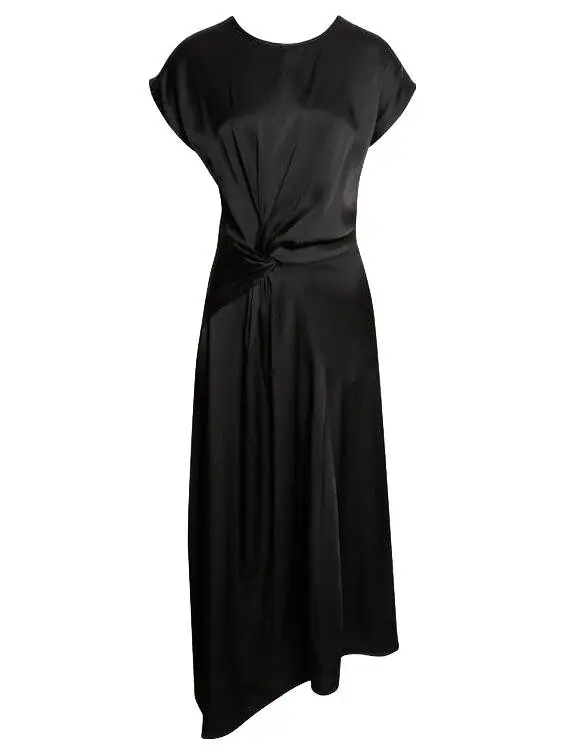 Victoria Beckham Aria Twist Waist Asymmetric Midi Dress - Black