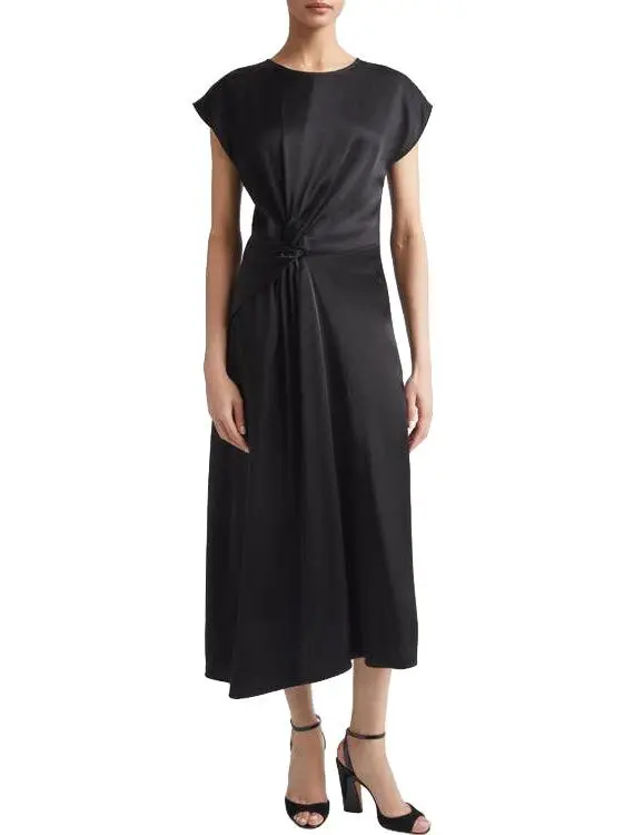 Victoria Beckham Aria Twist Waist Asymmetric Midi Dress - Black