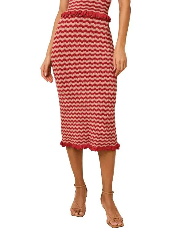 Solid & Striped The Diana Wavy Stripe Knit Midi Skirt - Rooftop Red