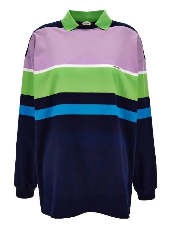 Versace Stripe Cotton Jersey Polo - Bright Pink Green Blue