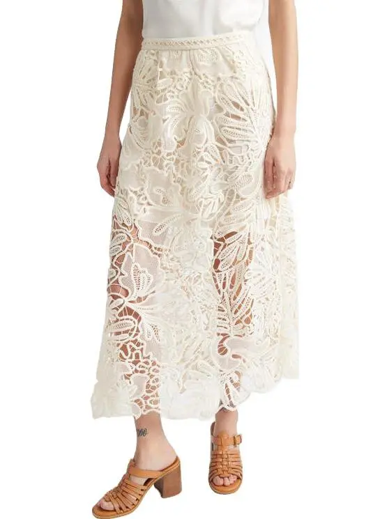 Ulla Johnson Gallina Corded Lace Midi Skirt - Chalk