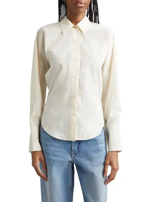 Ossou Ridge Crinkled Cotton Poplin Button-up Shirt - Bone