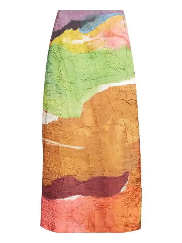 Ulla Johnson X Helen Frankenthaler Inez Crinkled Satin Pencil Skirt - Nature Abhors A Vacuum