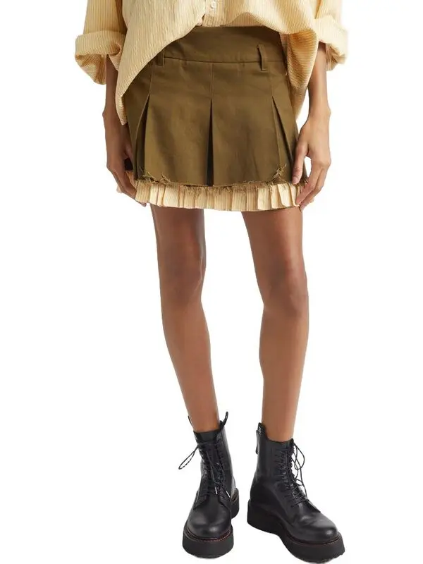 R13 Pleated Layered Miniskirt - Olive Green