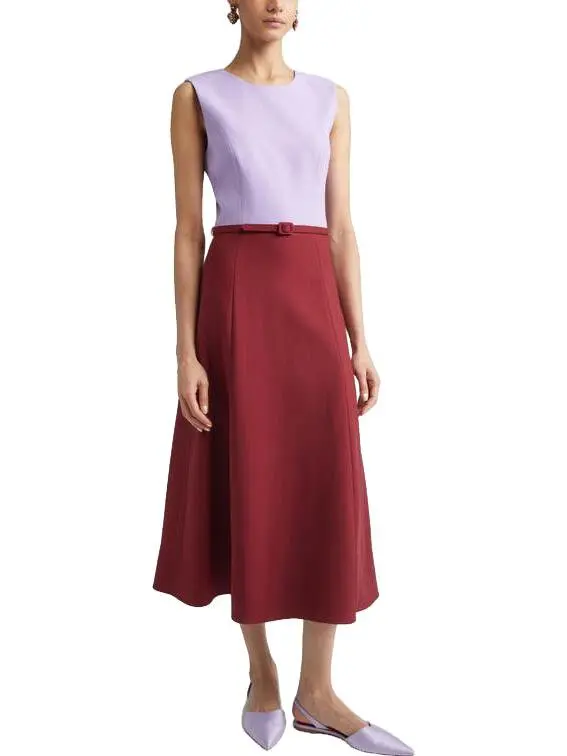 Carolina Herrera Colorblock Belted Stretch Wool Midi Dress - Rioja Multi