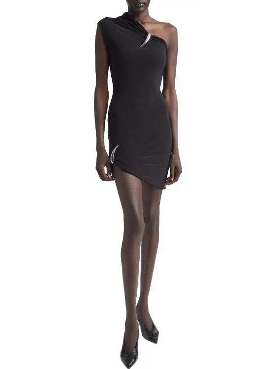 GRACE LING Claw One-shoulder Jersey Minidress - Black