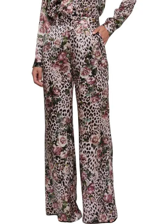 L'Agence Pilar Silk Wide Leg Pants - Multi Small Rose Cheetah