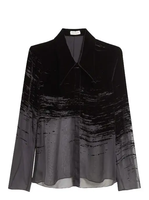 GRACE LING Glitch Devoré Velvet & Sheer Chiffon Shirt - Black