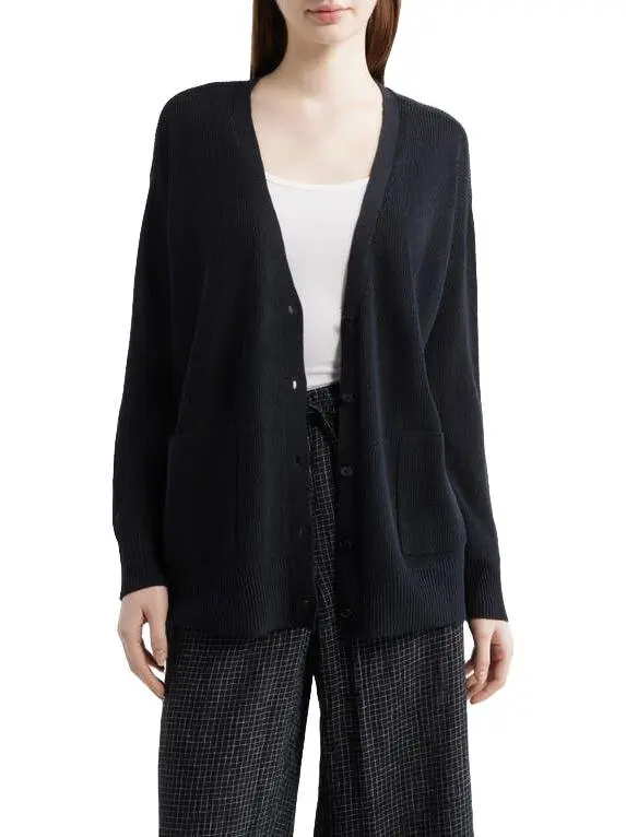 Eileen Fisher Organic Linen And Cotton Knit Cardigan - Black