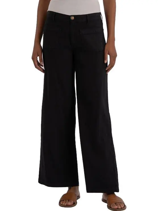 Kut From The Kloth High Waist Wide Leg Linen Blend Pants - Black